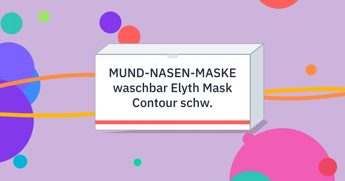 Symbolbild: Packung mit der Aufschrift MUND-NASEN-MASKE waschbar Elyth Mask Contour schw. (PZN 16679181) – Verfügbarkeit und Bezug in Apotheken in Frankfurt am Main