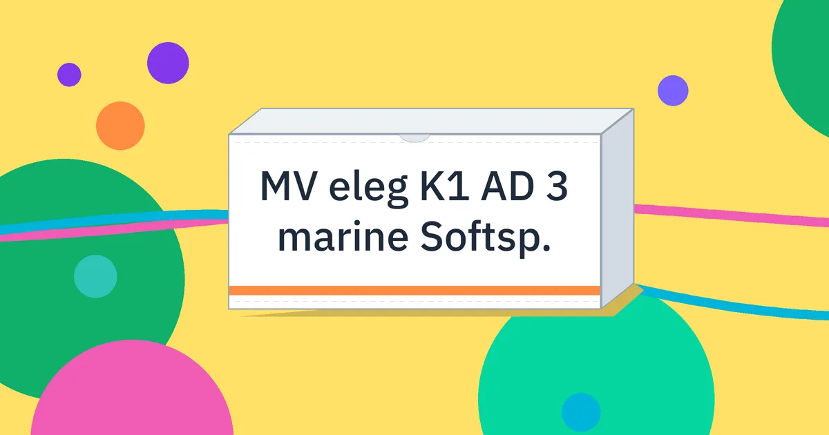 Symbolbild: Packung mit der Aufschrift MV eleg K1 AD 3 marine Softsp. (PZN 14583790) – Verfügbarkeit und Bezug in Apotheken in Frankfurt am Main