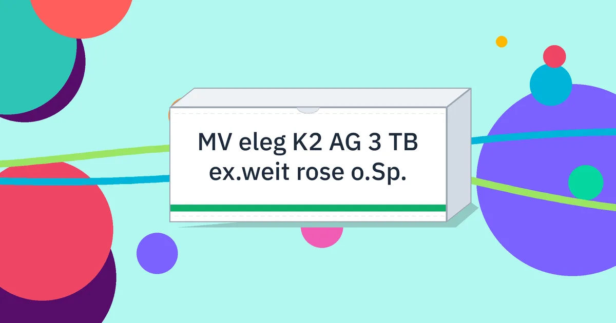 Symbolbild: Packung mit der Aufschrift MV eleg K2 AG 3 TB ex.weit rose o.Sp. (PZN 14699914) – Verfügbarkeit und Bezug in Apotheken in Frankfurt am Main