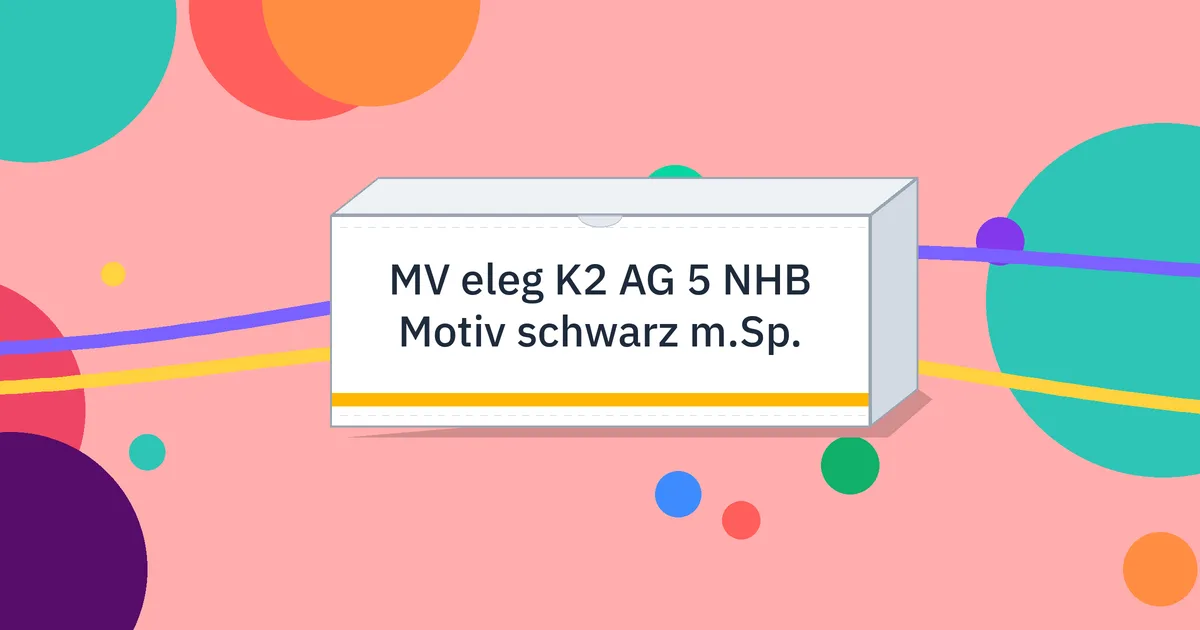 Symbolbild: Packung mit der Aufschrift MV eleg K2 AG 5 NHB Motiv schwarz m.Sp. (PZN 15723224) – Verfügbarkeit und Bezug in Apotheken in Frankfurt am Main