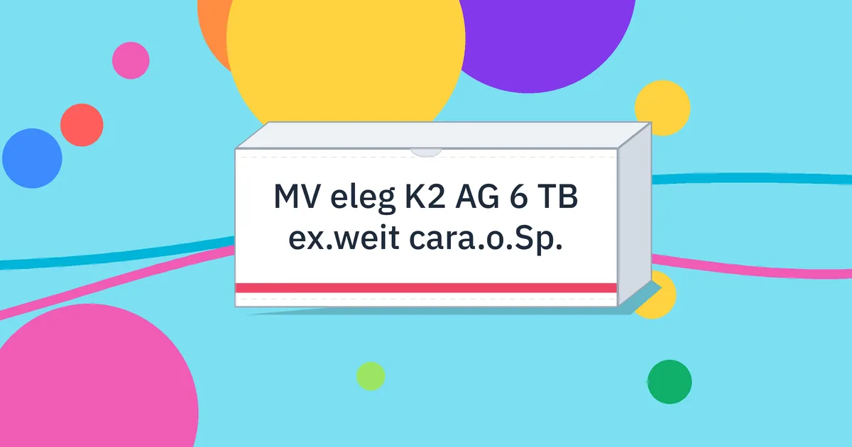 Symbolbild: Packung mit der Aufschrift MV eleg K2 AG 6 TB ex.weit cara.o.Sp. (PZN 09877561) – Verfügbarkeit und Bezug in Apotheken in Frankfurt am Main