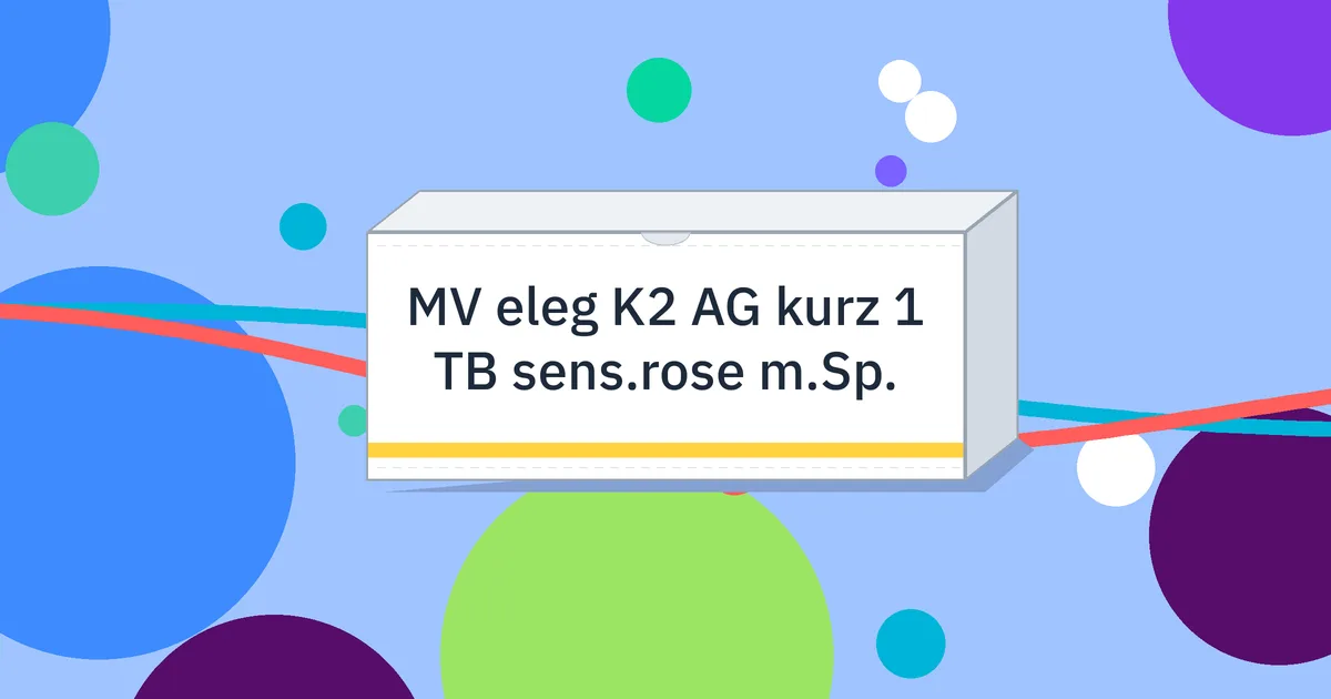 Symbolbild: Packung mit der Aufschrift MV eleg K2 AG kurz 1 TB sens.rose m.Sp. (PZN 14697186) – Verfügbarkeit und Bezug in Apotheken in Frankfurt am Main