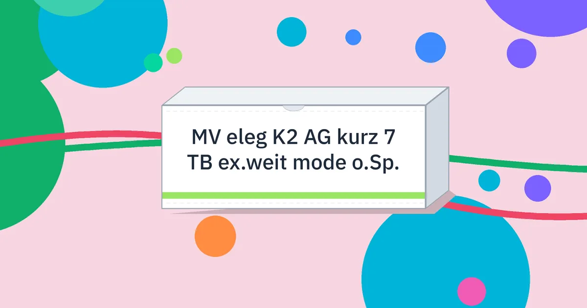 Symbolbild: Packung mit der Aufschrift MV eleg K2 AG kurz 7 TB ex.weit mode o.Sp. (PZN 09880356) – Verfügbarkeit und Bezug in Apotheken in Frankfurt am Main