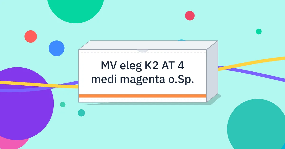 Symbolbild: Packung mit der Aufschrift MV eleg K2 AT 4 medi magenta o.Sp. (PZN 14625726) – Verfügbarkeit und Bezug in Apotheken in Frankfurt am Main