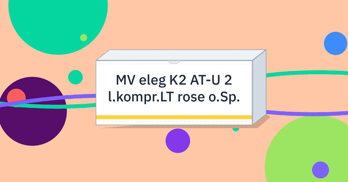 Symbolbild: Packung mit der Aufschrift MV eleg K2 AT-U 2 l.kompr.LT rose o.Sp. (PZN 15290268) – Verfügbarkeit und Bezug in Apotheken in Frankfurt am Main