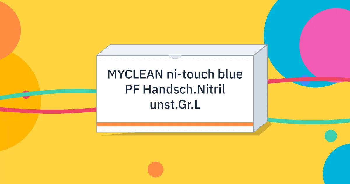 Symbolbild: Packung mit der Aufschrift MYCLEAN ni-touch blue PF Handsch.Nitril unst.Gr.L (PZN 11330083) – Verfügbarkeit und Bezug in Apotheken in Frankfurt am Main