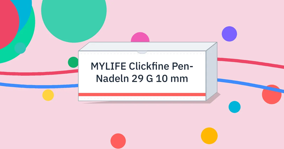 Symbolbild: Packung mit der Aufschrift MYLIFE Clickfine Pen-Nadeln 29 G 10 mm (PZN 15252871) – Verfügbarkeit und Bezug in Apotheken in Frankfurt am Main