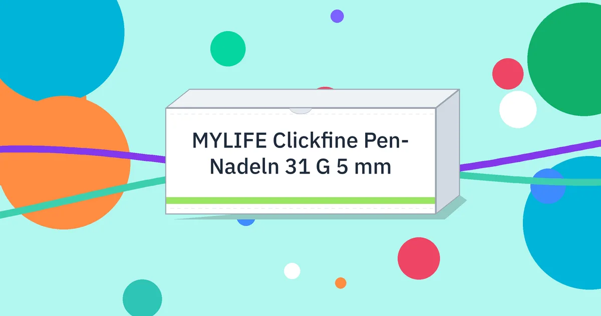 Symbolbild: Packung mit der Aufschrift MYLIFE Clickfine Pen-Nadeln 31 G 5 mm (PZN 17312293) – Verfügbarkeit und Bezug in Apotheken in Frankfurt am Main