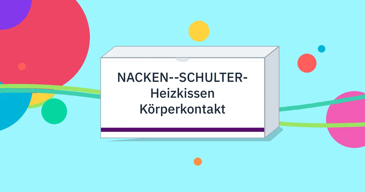 Symbolbild: Packung mit der Aufschrift NACKEN--SCHULTER-Heizkissen Körperkontakt (PZN 17246981) – Verfügbarkeit und Bezug in Apotheken in Frankfurt am Main