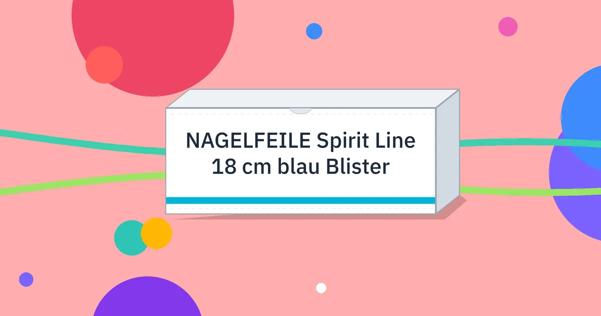 Symbolbild: Packung mit der Aufschrift NAGELFEILE Spirit Line 18 cm blau Blister (PZN 01581045) – Verfügbarkeit und Bezug in Apotheken in Frankfurt am Main