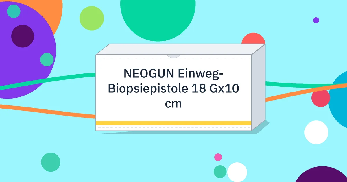 Symbolbild: Packung mit der Aufschrift NEOGUN Einweg-Biopsiepistole 18 Gx10 cm (PZN 19548373) – Verfügbarkeit und Bezug in Apotheken in Frankfurt am Main