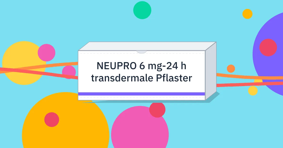 Symbolbild: Packung mit der Aufschrift NEUPRO 6 mg-24 h transdermale Pflaster (PZN 04420673) – Verfügbarkeit und Bezug in Apotheken in Frankfurt am Main