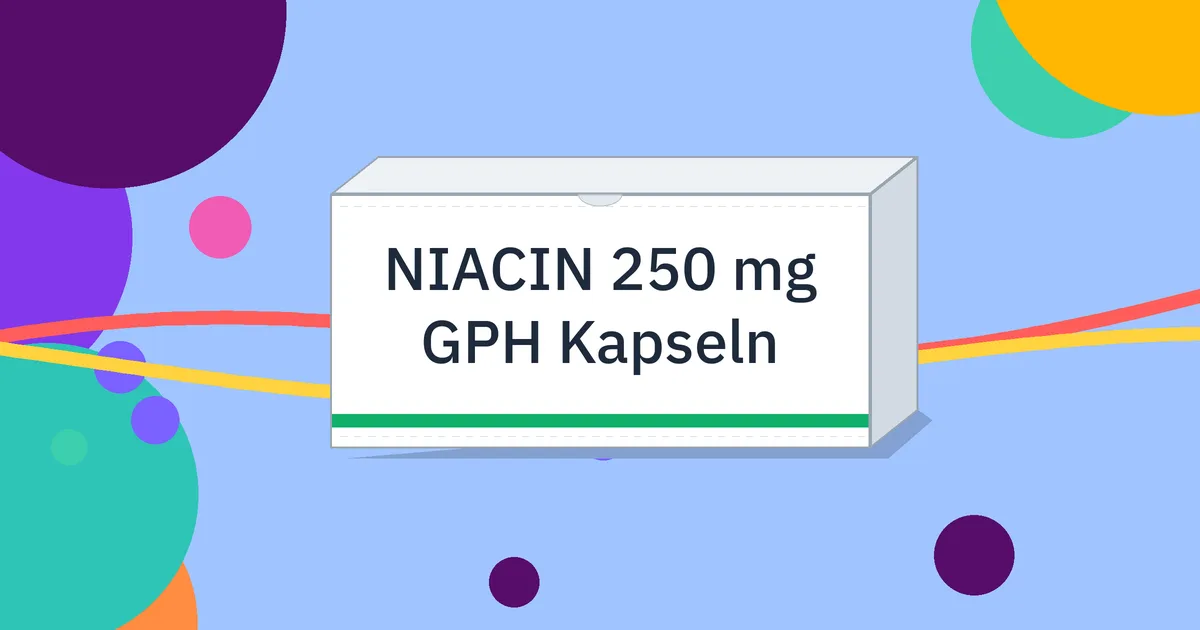 Symbolbild: Packung mit der Aufschrift NIACIN 250 mg GPH Kapseln (PZN 13578309) – Verfügbarkeit und Bezug in Apotheken in Frankfurt am Main