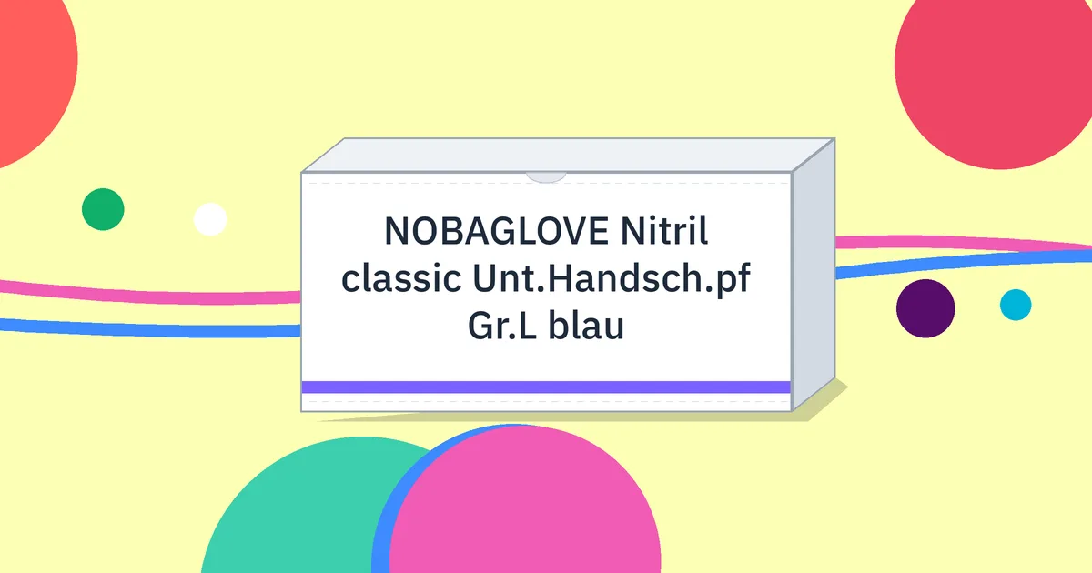 Symbolbild: Packung mit der Aufschrift NOBAGLOVE Nitril classic Unt.Handsch.pf Gr.L blau (PZN 16945228) – Verfügbarkeit und Bezug in Apotheken in Frankfurt am Main