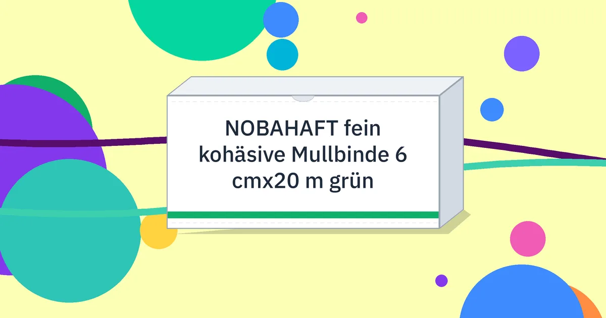 Symbolbild: Packung mit der Aufschrift NOBAHAFT fein kohäsive Mullbinde 6 cmx20 m grün (PZN 07742762) – Verfügbarkeit und Bezug in Apotheken in Frankfurt am Main