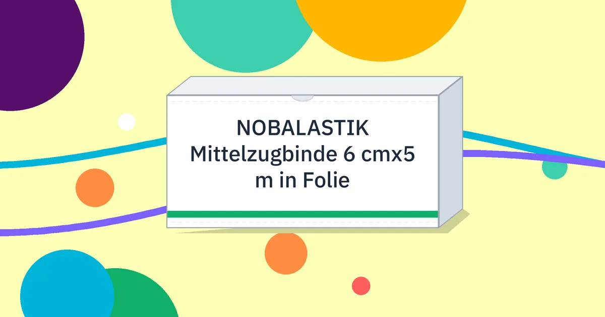 Symbolbild: Packung mit der Aufschrift NOBALASTIK Mittelzugbinde 6 cmx5 m in Folie (PZN 07095995) – Verfügbarkeit und Bezug in Apotheken in Frankfurt am Main