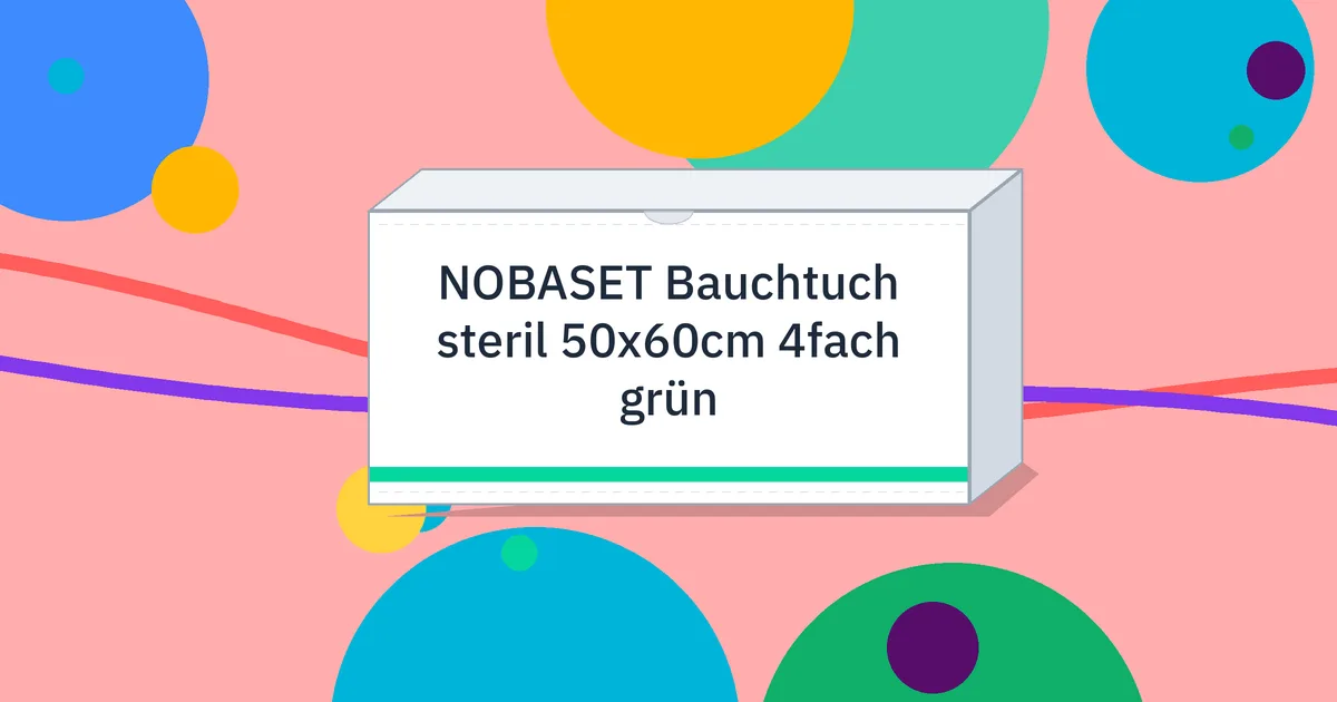 Symbolbild: Packung mit der Aufschrift NOBASET Bauchtuch steril 50x60cm 4fach grün (PZN 17756765) – Verfügbarkeit und Bezug in Apotheken in Frankfurt am Main