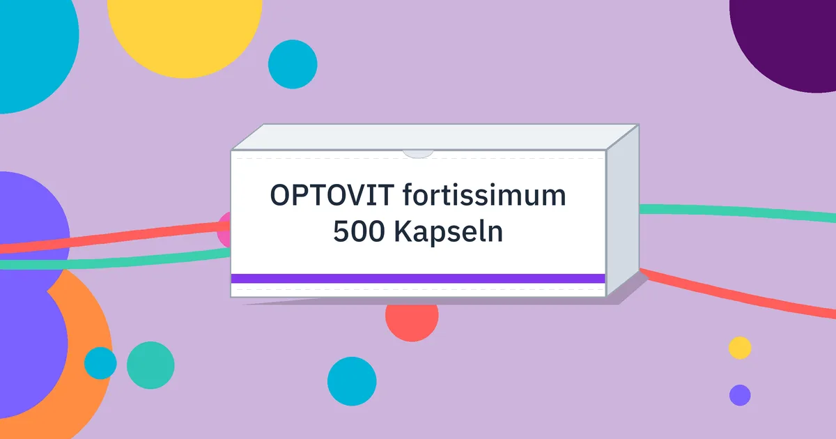 Symbolbild: Packung mit der Aufschrift OPTOVIT fortissimum 500 Kapseln (PZN 07365472) – Verfügbarkeit und Bezug in Apotheken in Frankfurt am Main