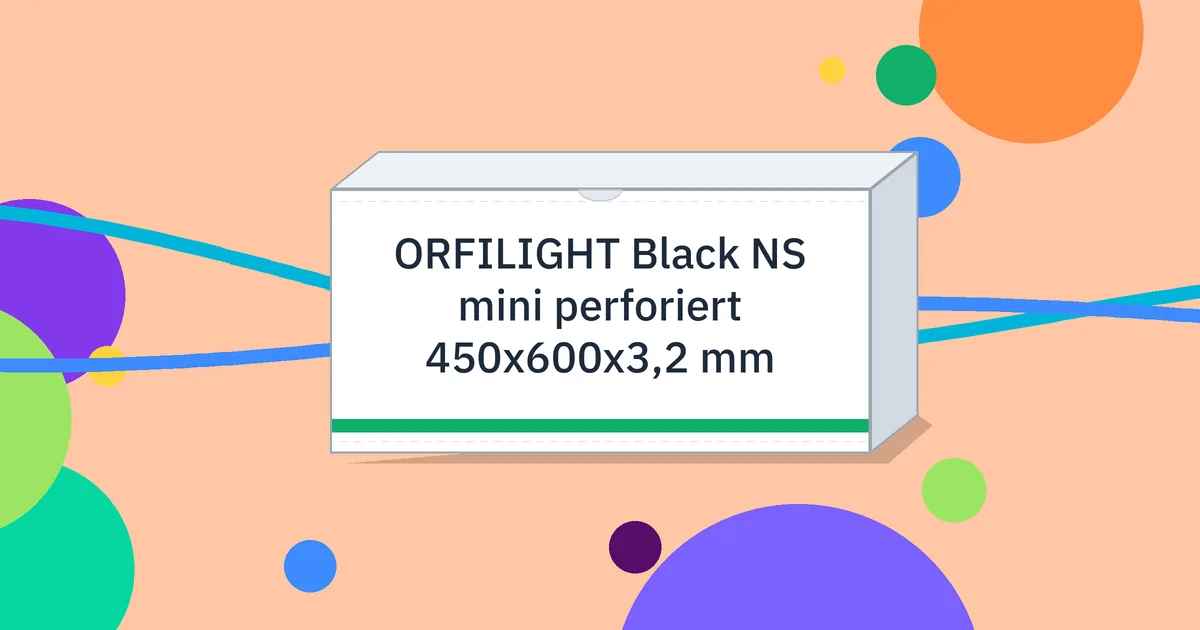 Symbolbild: Packung mit der Aufschrift ORFILIGHT Black NS mini perforiert 450x600x3,2 mm (PZN 19397075) – Verfügbarkeit und Bezug in Apotheken in Frankfurt am Main