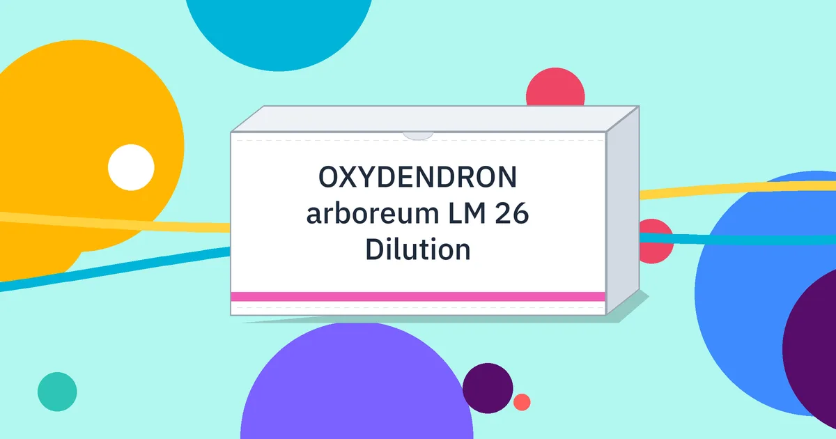 Symbolbild: Packung mit der Aufschrift OXYDENDRON arboreum LM 26 Dilution (PZN 13629567) – Verfügbarkeit und Bezug in Apotheken in Frankfurt am Main