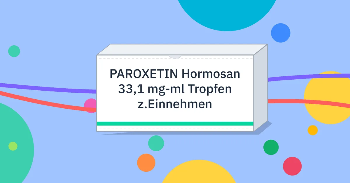 Symbolbild: Packung mit der Aufschrift PAROXETIN Hormosan 33,1 mg-ml Tropfen z.Einnehmen (PZN 10228276) – Verfügbarkeit und Bezug in Apotheken in Frankfurt am Main