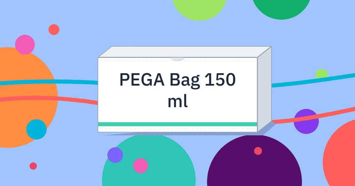 Symbolbild: Packung mit der Aufschrift PEGA Bag 150 ml (PZN 03827131) – Verfügbarkeit und Bezug in Apotheken in Frankfurt am Main