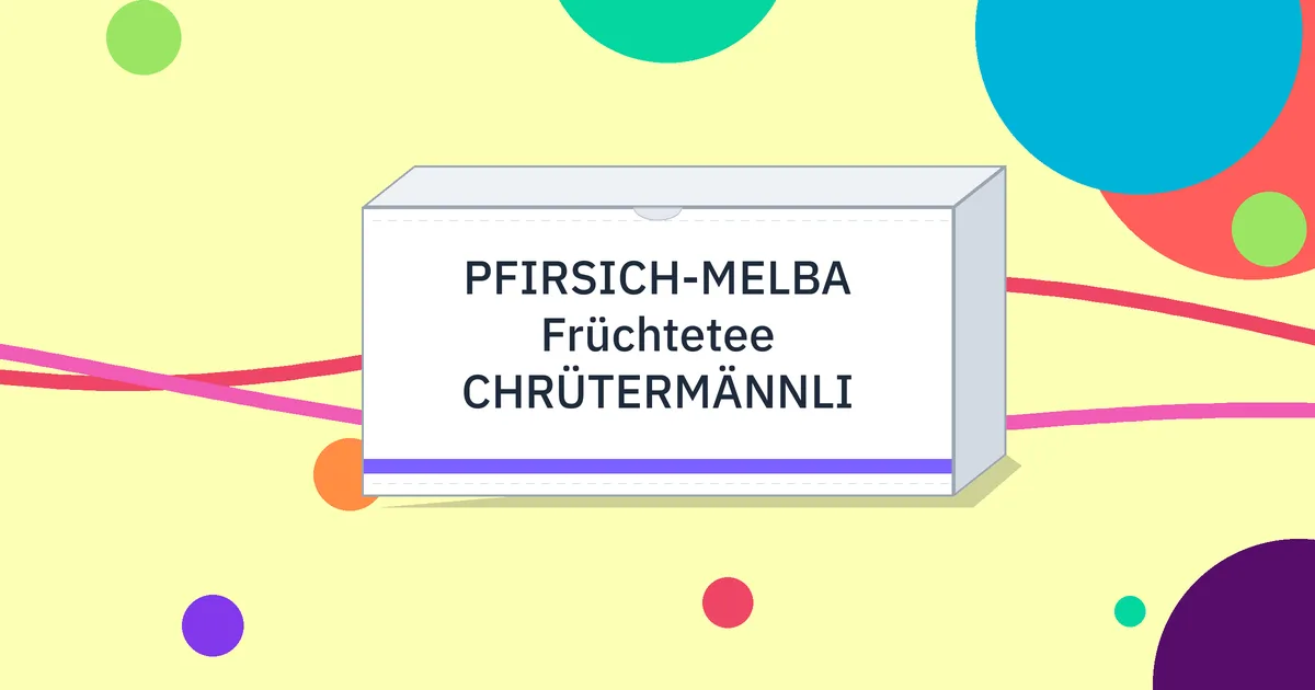 Symbolbild: Packung mit der Aufschrift PFIRSICH-MELBA Früchtetee CHRÜTERMÄNNLI (PZN 05884736) – Verfügbarkeit und Bezug in Apotheken in Frankfurt am Main