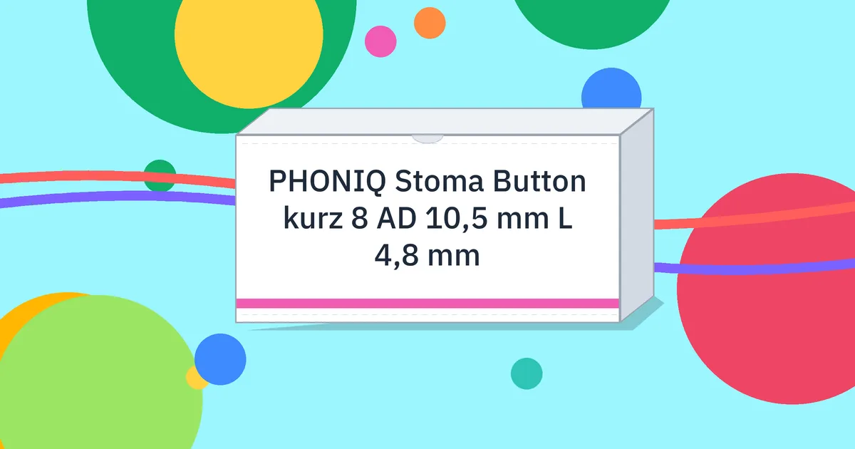 Symbolbild: Packung mit der Aufschrift PHONIQ Stoma Button kurz 8 AD 10,5 mm L 4,8 mm (PZN 17381526) – Verfügbarkeit und Bezug in Apotheken in Frankfurt am Main