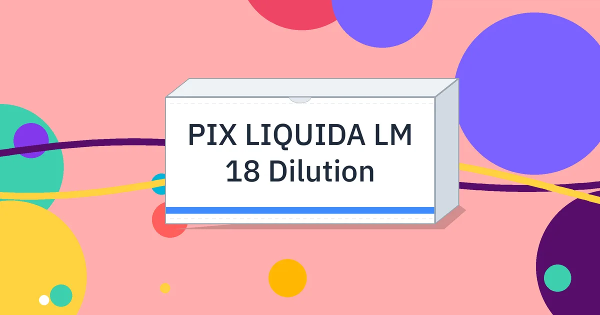Symbolbild: Packung mit der Aufschrift PIX LIQUIDA LM 18 Dilution (PZN 13646324) – Verfügbarkeit und Bezug in Apotheken in Frankfurt am Main
