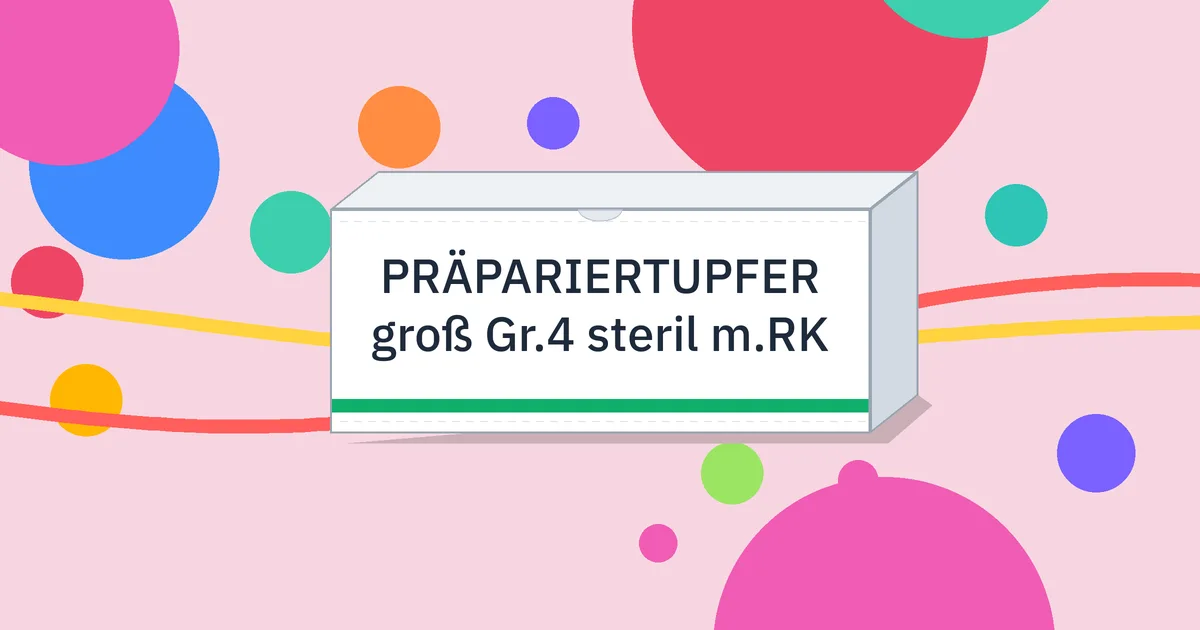 Symbolbild: Packung mit der Aufschrift PRÄPARIERTUPFER groß Gr.4 steril m.RK (PZN 01561002) – Verfügbarkeit und Bezug in Apotheken in Frankfurt am Main