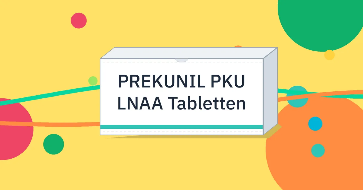 Symbolbild: Packung mit der Aufschrift PREKUNIL PKU LNAA Tabletten (PZN 20697842) – Verfügbarkeit und Bezug in Apotheken in Frankfurt am Main