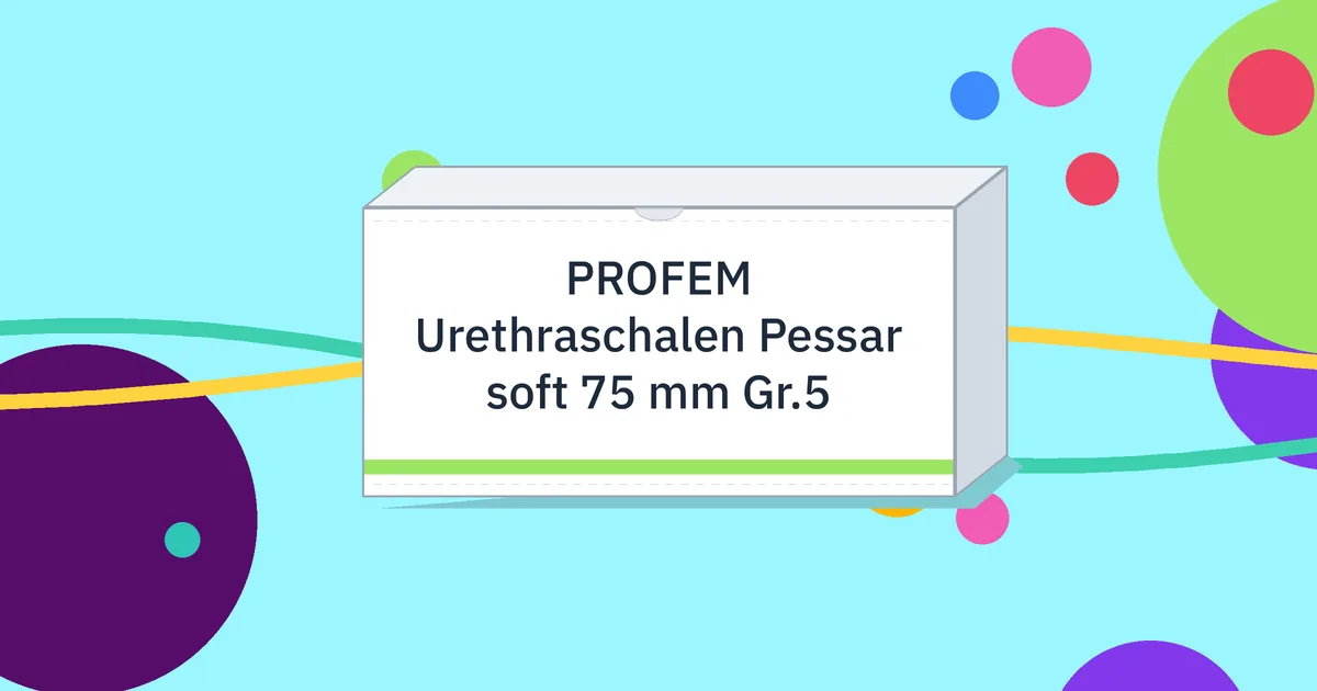 Symbolbild: Packung mit der Aufschrift PROFEM Urethraschalen Pessar soft 75 mm Gr.5 (PZN 20393970) – Verfügbarkeit und Bezug in Apotheken in Frankfurt am Main