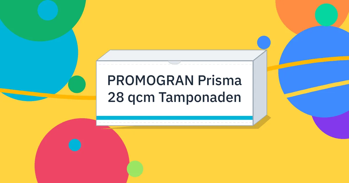 Symbolbild: Packung mit der Aufschrift PROMOGRAN Prisma 28 qcm Tamponaden (PZN 07022766) – Verfügbarkeit und Bezug in Apotheken in Frankfurt am Main