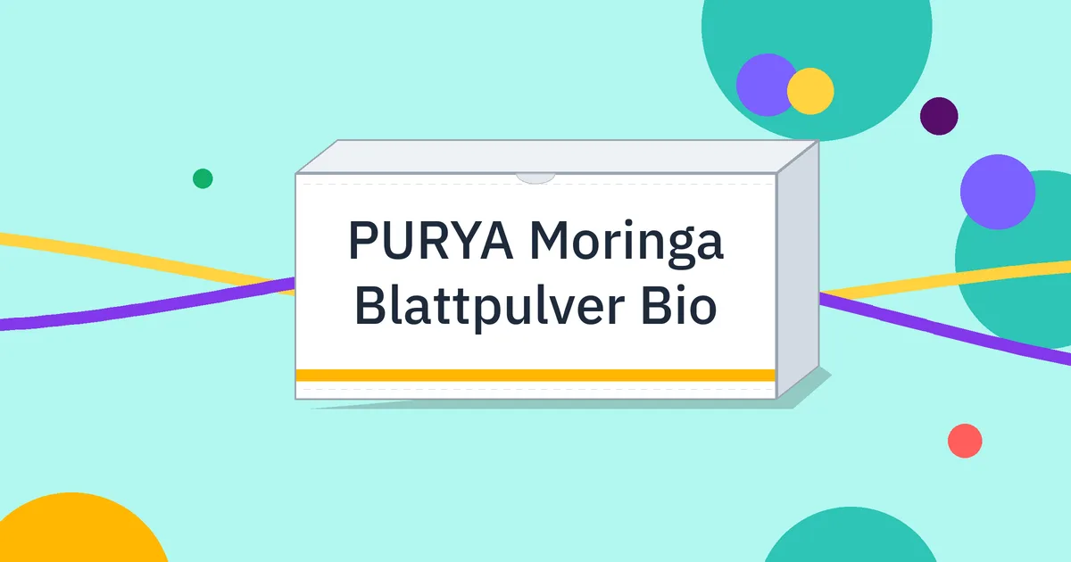Symbolbild: Packung mit der Aufschrift PURYA Moringa Blattpulver Bio (PZN 14277113) – Verfügbarkeit und Bezug in Apotheken in Frankfurt am Main