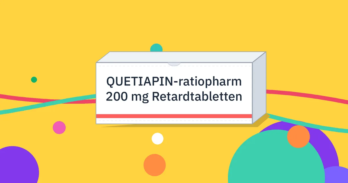 Symbolbild: Packung mit der Aufschrift QUETIAPIN-ratiopharm 200 mg Retardtabletten (PZN 09267012) – Verfügbarkeit und Bezug in Apotheken in Frankfurt am Main