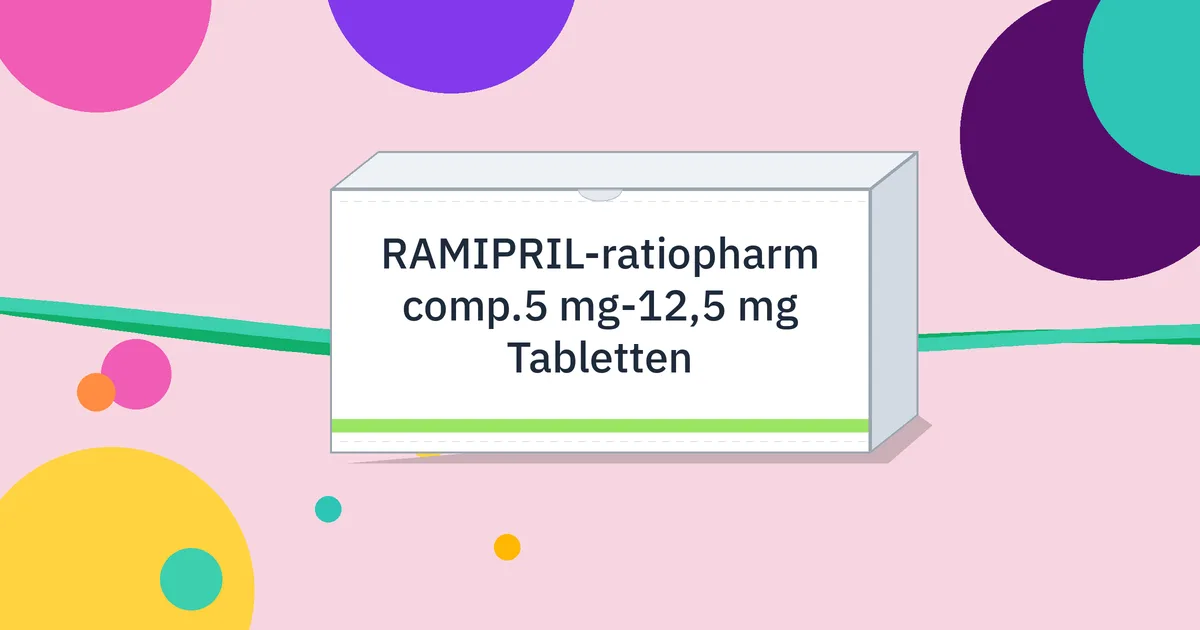 Symbolbild: Packung mit der Aufschrift RAMIPRIL-ratiopharm comp.5 mg-12,5 mg Tabletten (PZN 08866791) – Verfügbarkeit und Bezug in Apotheken in Frankfurt am Main