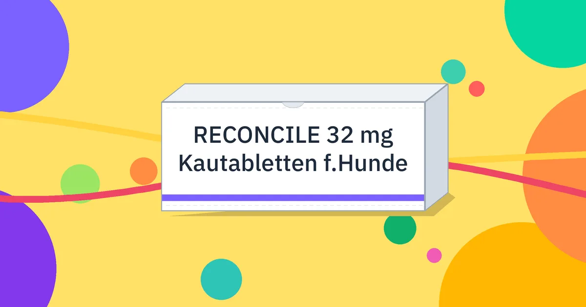 Symbolbild: Packung mit der Aufschrift RECONCILE 32 mg Kautabletten f.Hunde (PZN 20858280) – Verfügbarkeit und Bezug in Apotheken in Frankfurt am Main