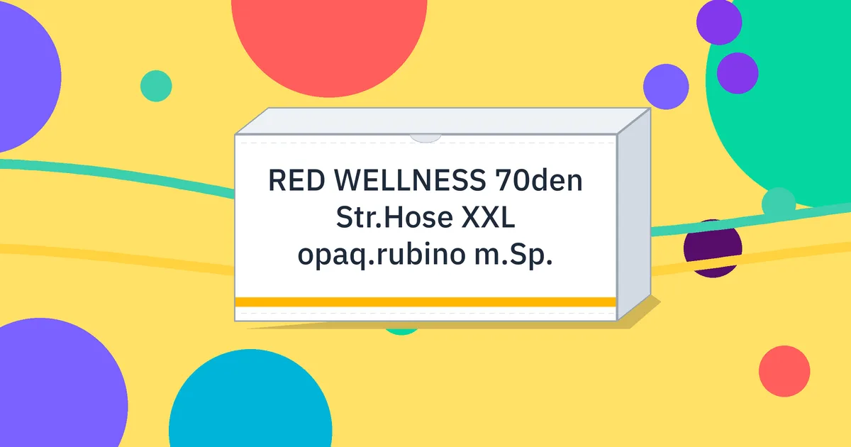 Symbolbild: Packung mit der Aufschrift RED WELLNESS 70den Str.Hose XXL opaq.rubino m.Sp. (PZN 16176600) – Verfügbarkeit und Bezug in Apotheken in Frankfurt am Main