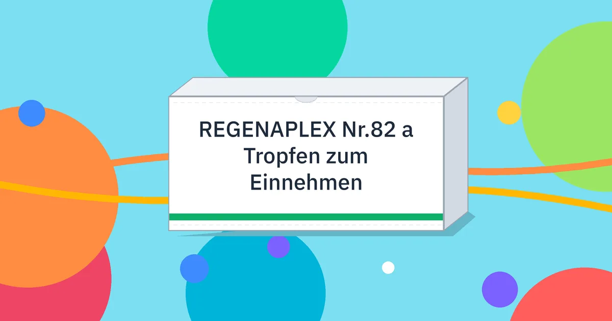 Symbolbild: Packung mit der Aufschrift REGENAPLEX Nr.82 a Tropfen zum Einnehmen (PZN 02643357) – Verfügbarkeit und Bezug in Apotheken in Frankfurt am Main
