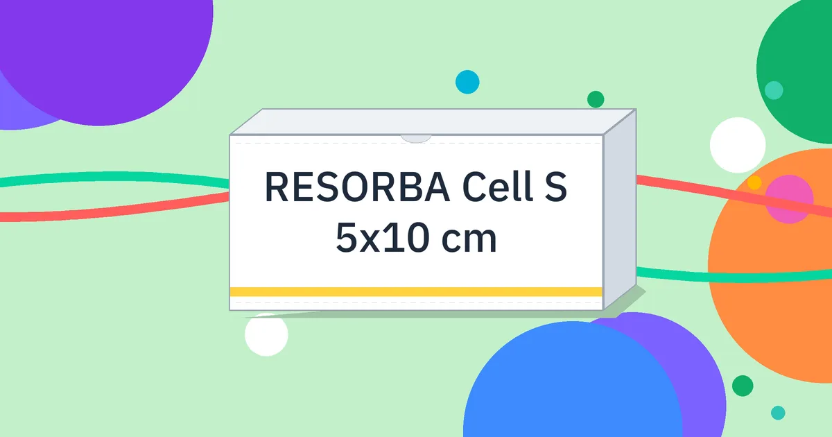 Symbolbild: Packung mit der Aufschrift RESORBA Cell S 5x10 cm (PZN 16822081) – Verfügbarkeit und Bezug in Apotheken in Frankfurt am Main