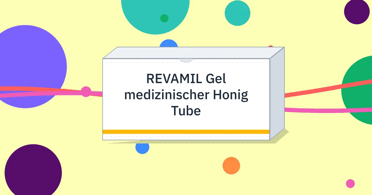 Symbolbild: Packung mit der Aufschrift REVAMIL Gel medizinischer Honig Tube (PZN 05384904) – Verfügbarkeit und Bezug in Apotheken in Frankfurt am Main