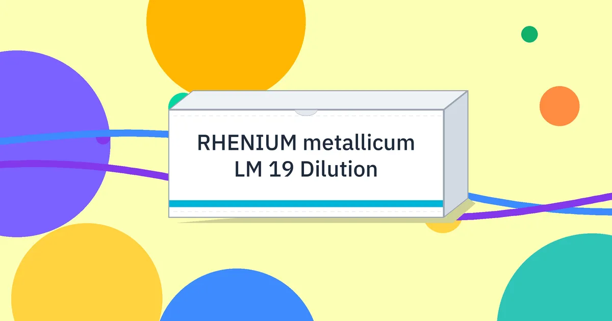 Symbolbild: Packung mit der Aufschrift RHENIUM metallicum LM 19 Dilution (PZN 13049077) – Verfügbarkeit und Bezug in Apotheken in Frankfurt am Main