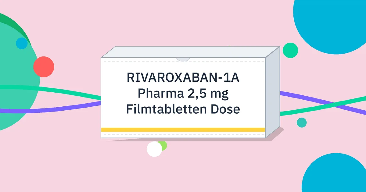 Symbolbild: Packung mit der Aufschrift RIVAROXABAN-1A Pharma 2,5 mg Filmtabletten Dose (PZN 18712764) – Verfügbarkeit und Bezug in Apotheken in Frankfurt am Main
