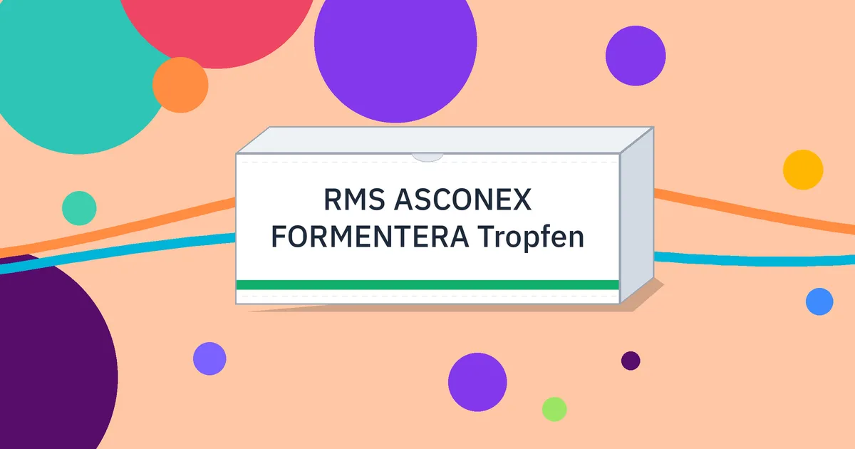 Symbolbild: Packung mit der Aufschrift RMS ASCONEX FORMENTERA Tropfen (PZN 04709959) – Verfügbarkeit und Bezug in Apotheken in Frankfurt am Main