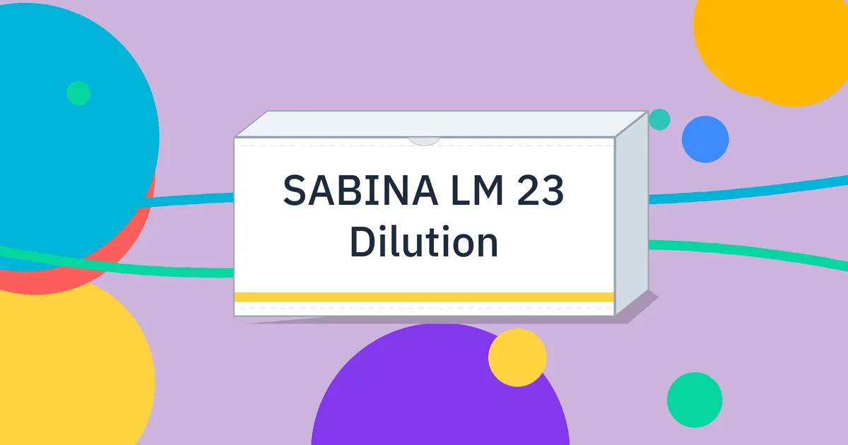 Symbolbild: Packung mit der Aufschrift SABINA LM 23 Dilution (PZN 13175971) – Verfügbarkeit und Bezug in Apotheken in Frankfurt am Main