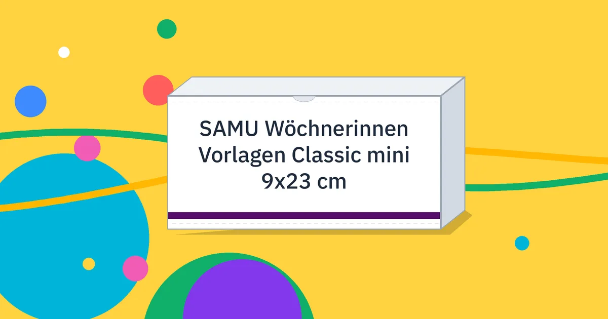 Symbolbild: Packung mit der Aufschrift SAMU Wöchnerinnen Vorlagen Classic mini 9x23 cm (PZN 20189330) – Verfügbarkeit und Bezug in Apotheken in Frankfurt am Main