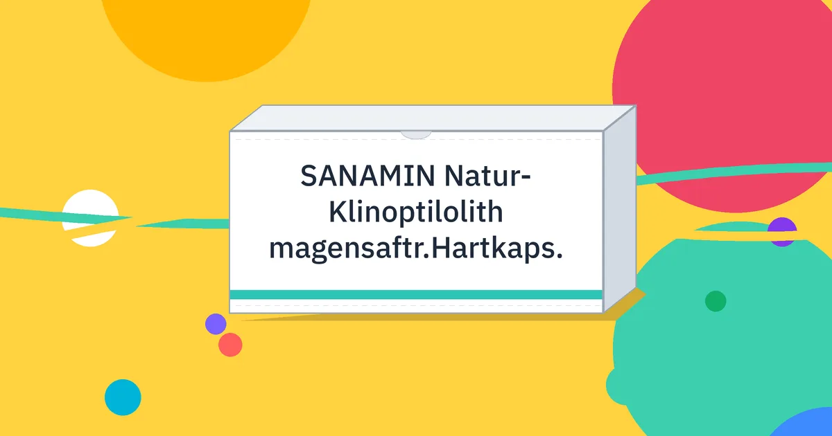 Symbolbild: Packung mit der Aufschrift SANAMIN Natur-Klinoptilolith magensaftr.Hartkaps. (PZN 15560259) – Verfügbarkeit und Bezug in Apotheken in Frankfurt am Main