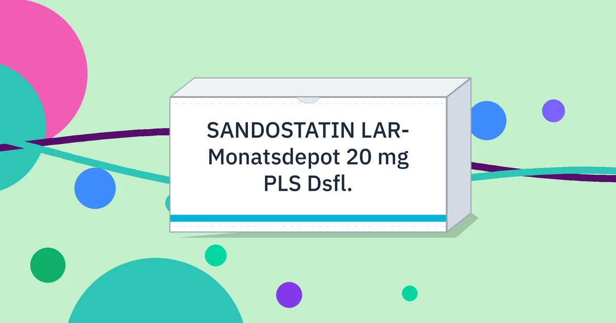 Symbolbild: Packung mit der Aufschrift SANDOSTATIN LAR-Monatsdepot 20 mg PLS Dsfl. (PZN 04927366) – Verfügbarkeit und Bezug in Apotheken in Frankfurt am Main