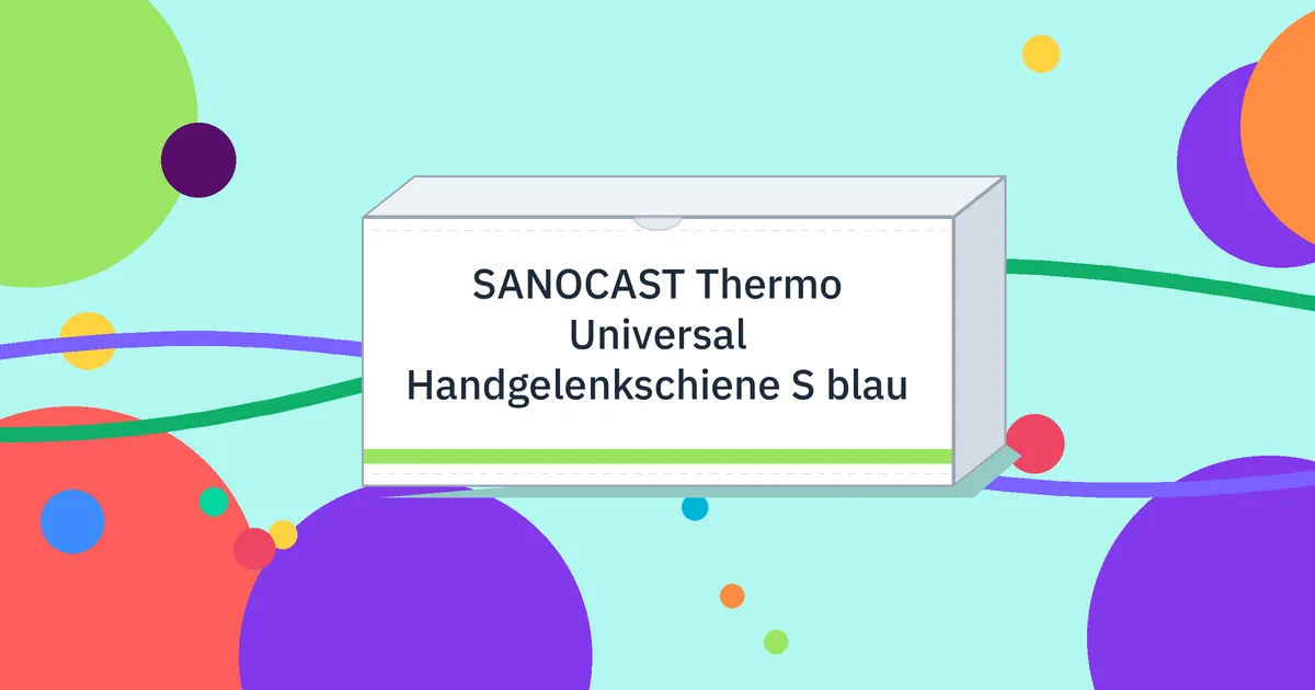 Symbolbild: Packung mit der Aufschrift SANOCAST Thermo Universal Handgelenkschiene S blau (PZN 15260391) – Verfügbarkeit und Bezug in Apotheken in Frankfurt am Main