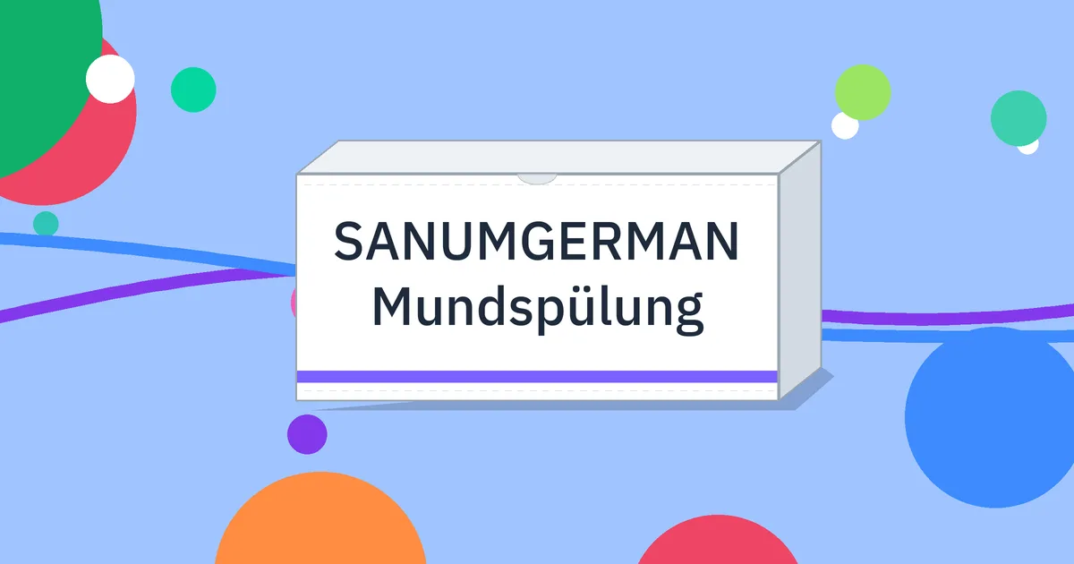 Symbolbild: Packung mit der Aufschrift SANUMGERMAN Mundspülung (PZN 18230752) – Verfügbarkeit und Bezug in Apotheken in Frankfurt am Main